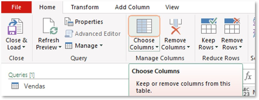 Como eliminar linhas e colunas de forma rápida usando o Power Query